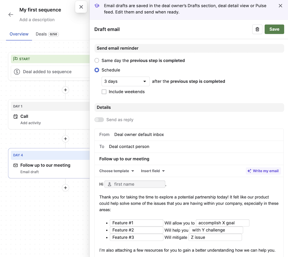 Sequences feature - Knowledge Base | Pipedrive